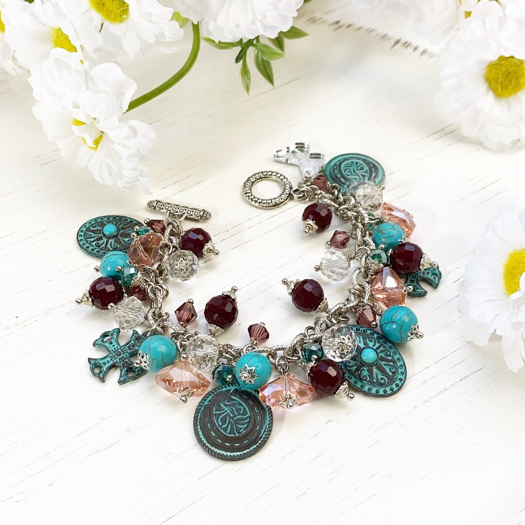 Midwestern Themed Charm Bracelet / Verdigris Patina Charm Bracelet ...