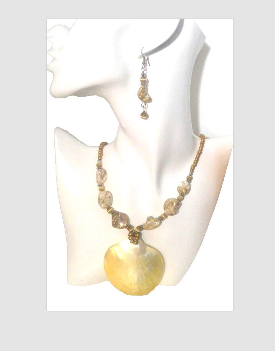 Abalone Shell With Large Shell Pendant Boho Necklace Set. - Etsy