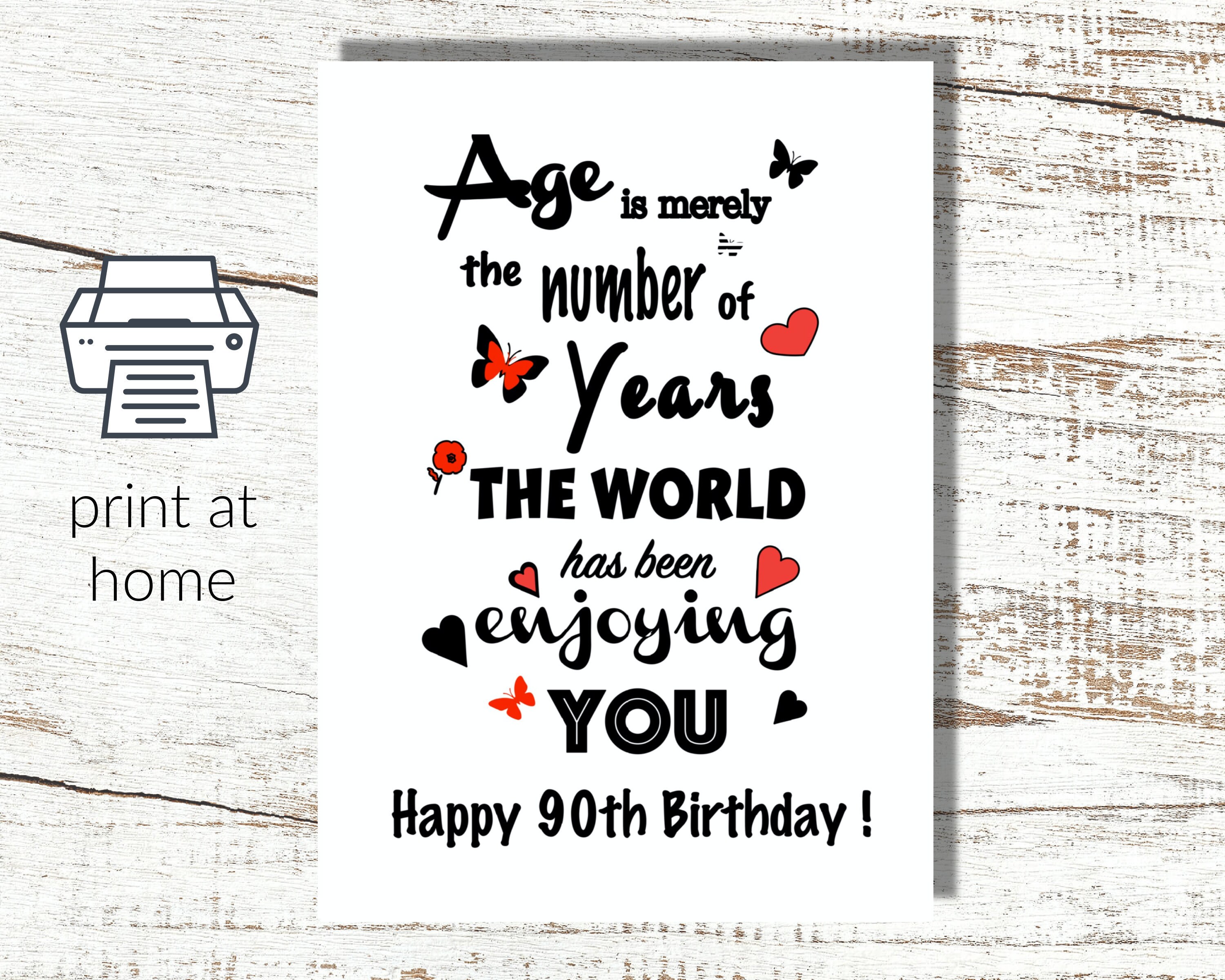 Instant Download 90th Birthday Card to Download and Print at Home ...