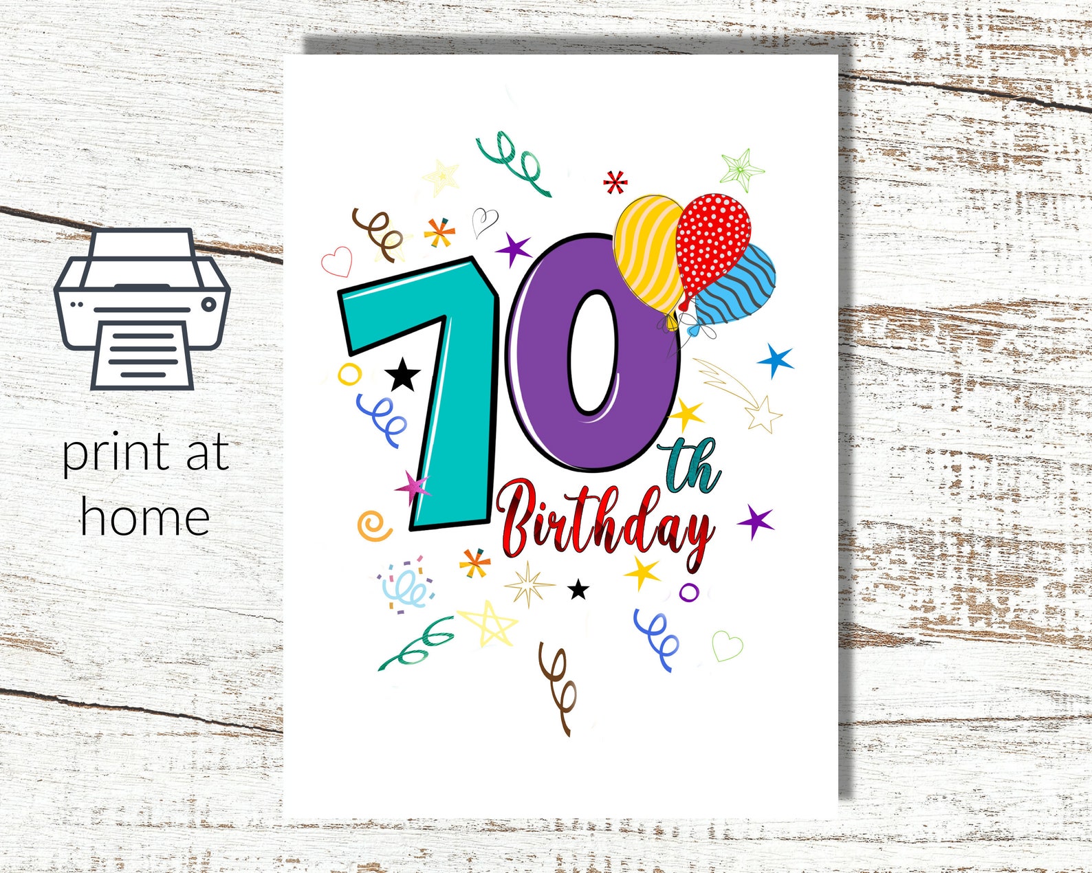 Instant Download 70th Birthday Card to print at home - Etsy 日本