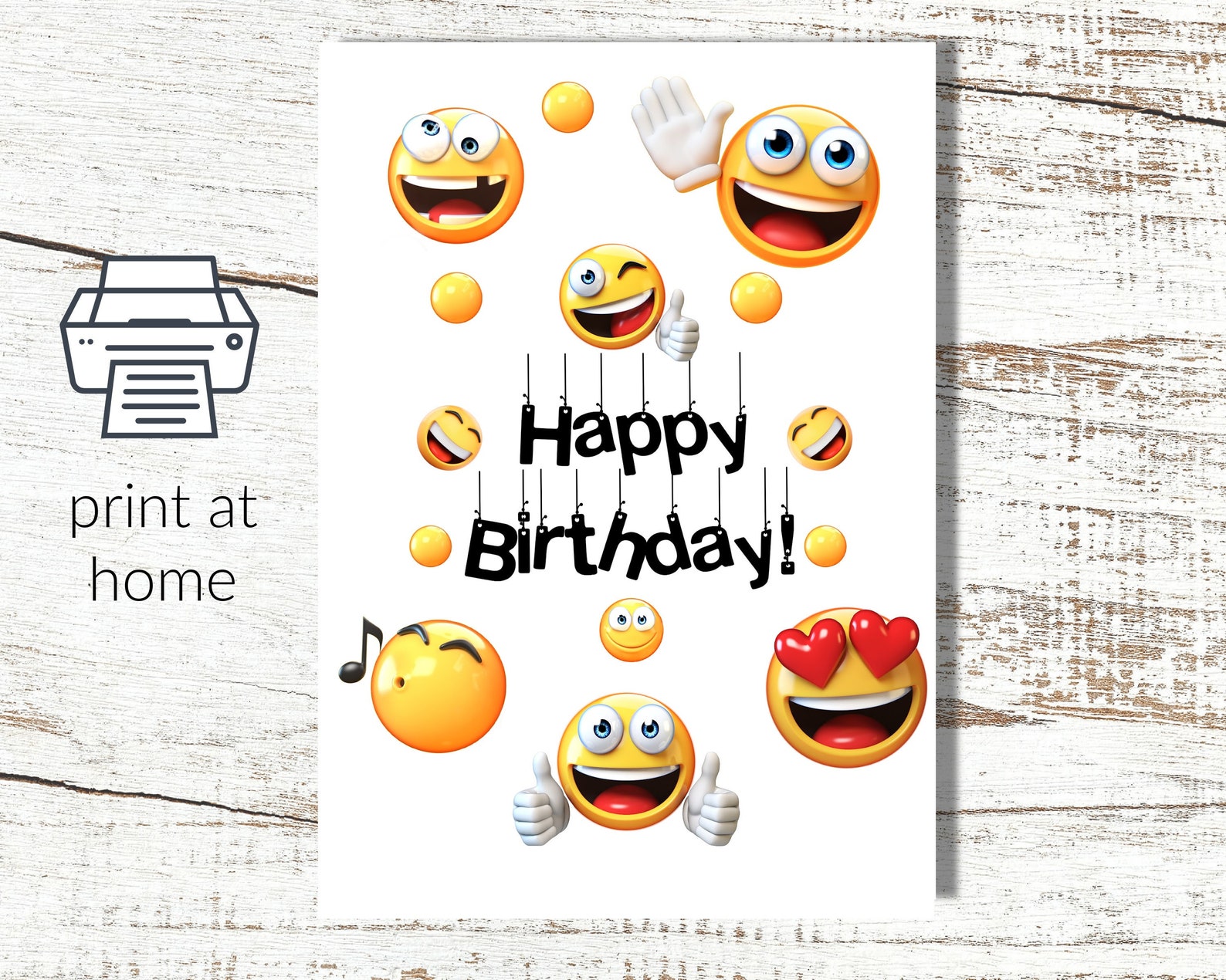 Download and Print at Home Emoji Birthday Card Any Age Funny, Humorous ...