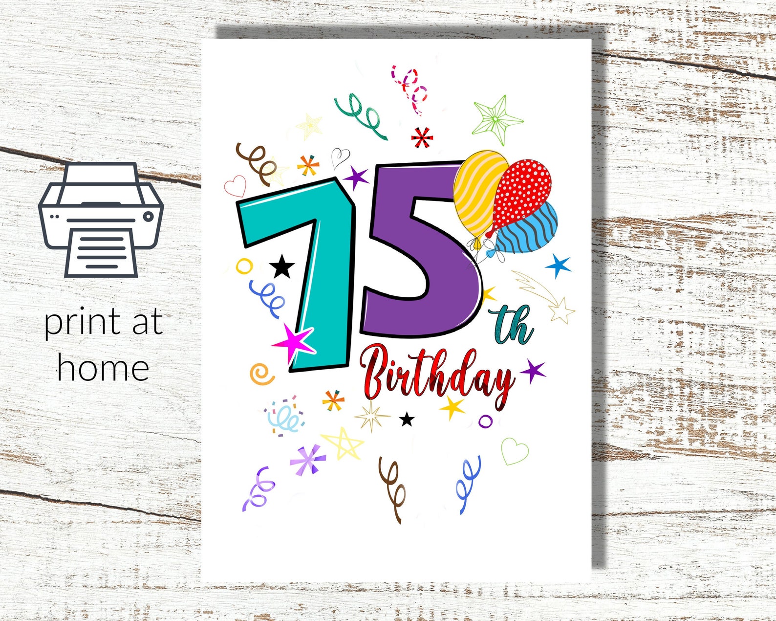 Instant Download 75th Birthday Card - to Print at Home - Etsy Canada