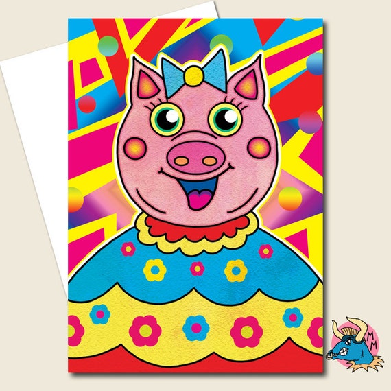 Pig Card Birthday Card Greeting Card Funny Card Cute Card | Etsy