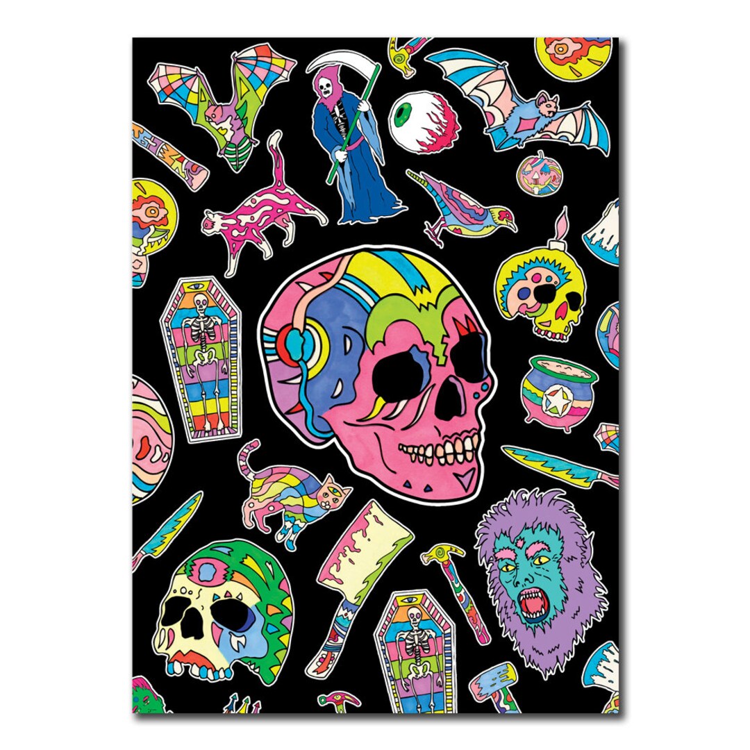 Skull Card, Birthday Card, Greeting Card, Halloween Card, Boys Card ...
