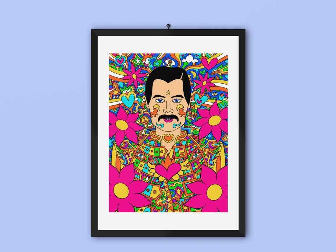 Freddie Mercury Art Print, Queen Psychedelic Giclee Print, Rock Music ...