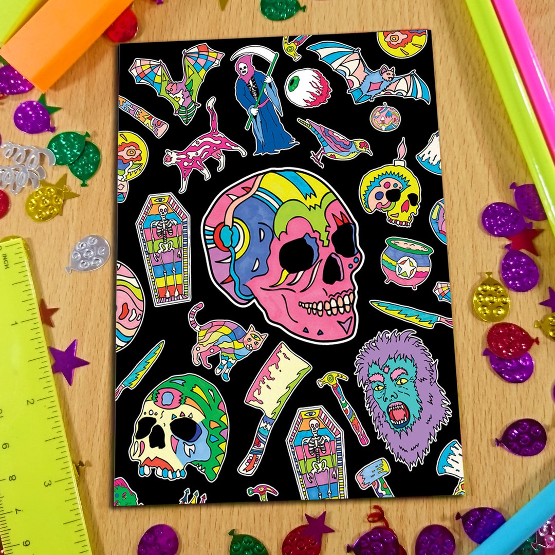 Skull Notebook, Skull Notepad, A6 Notebook, Skull Stationery, Black ...