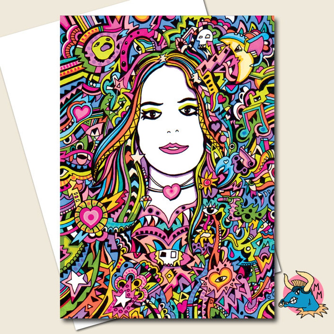 Birthday Card, Greeting Card, Psychedelic Card, Card for Her ...