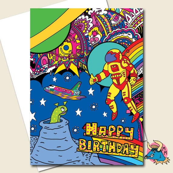 Spaceman Birthday Card Spaceman Greetings Card Boys Card | Etsy