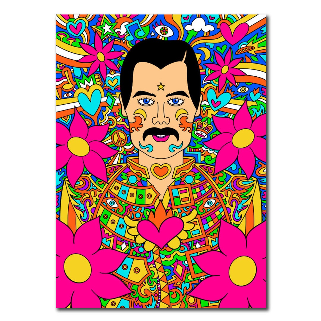 Freddie Mercury Greeting Card, Queen Birthday Card, Psychedelic, Rock ...