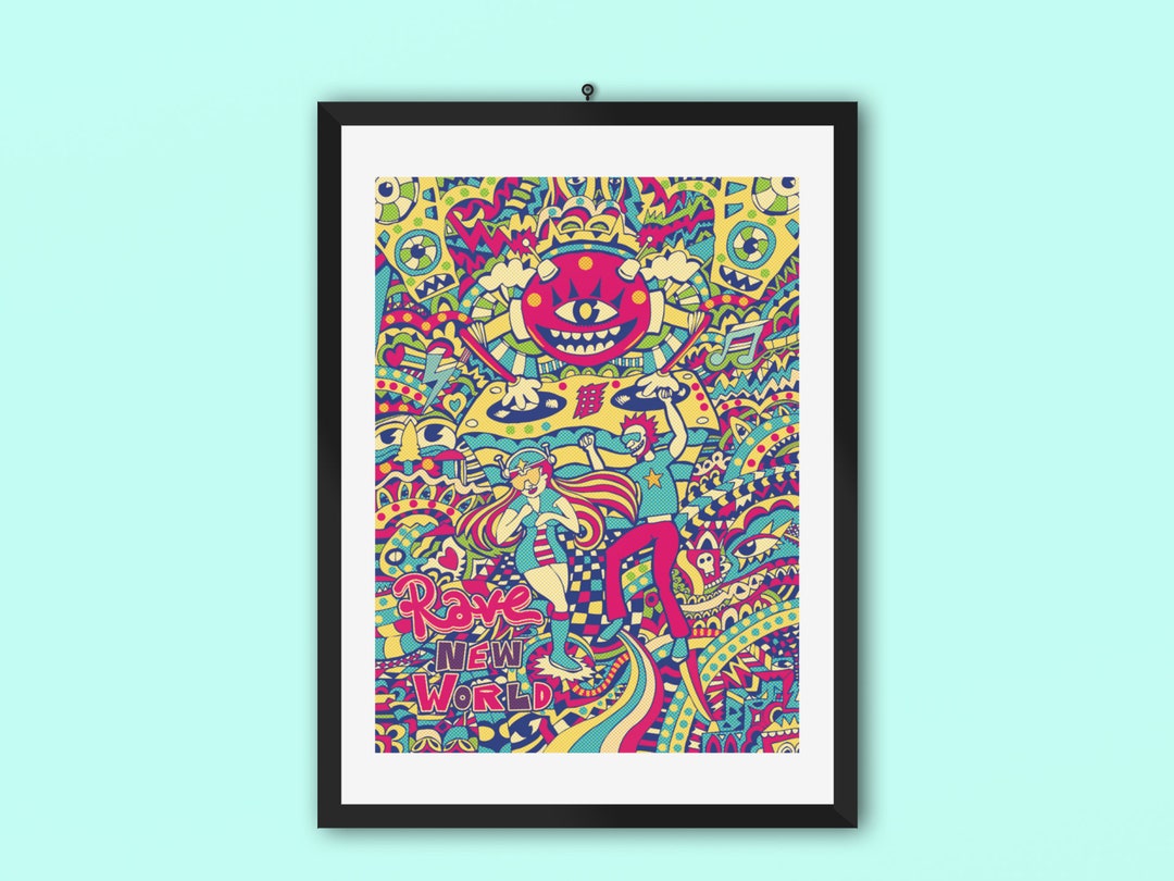 Rave Art Print, Raver Art, Techno Music Fan, Psychedelic Art, Giclee ...
