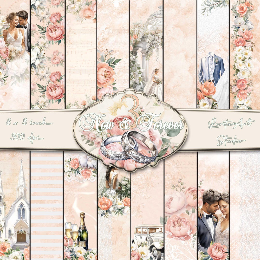 Peach Colour Wedding Digital Papers | Peach Peony Flowers | Printable ...