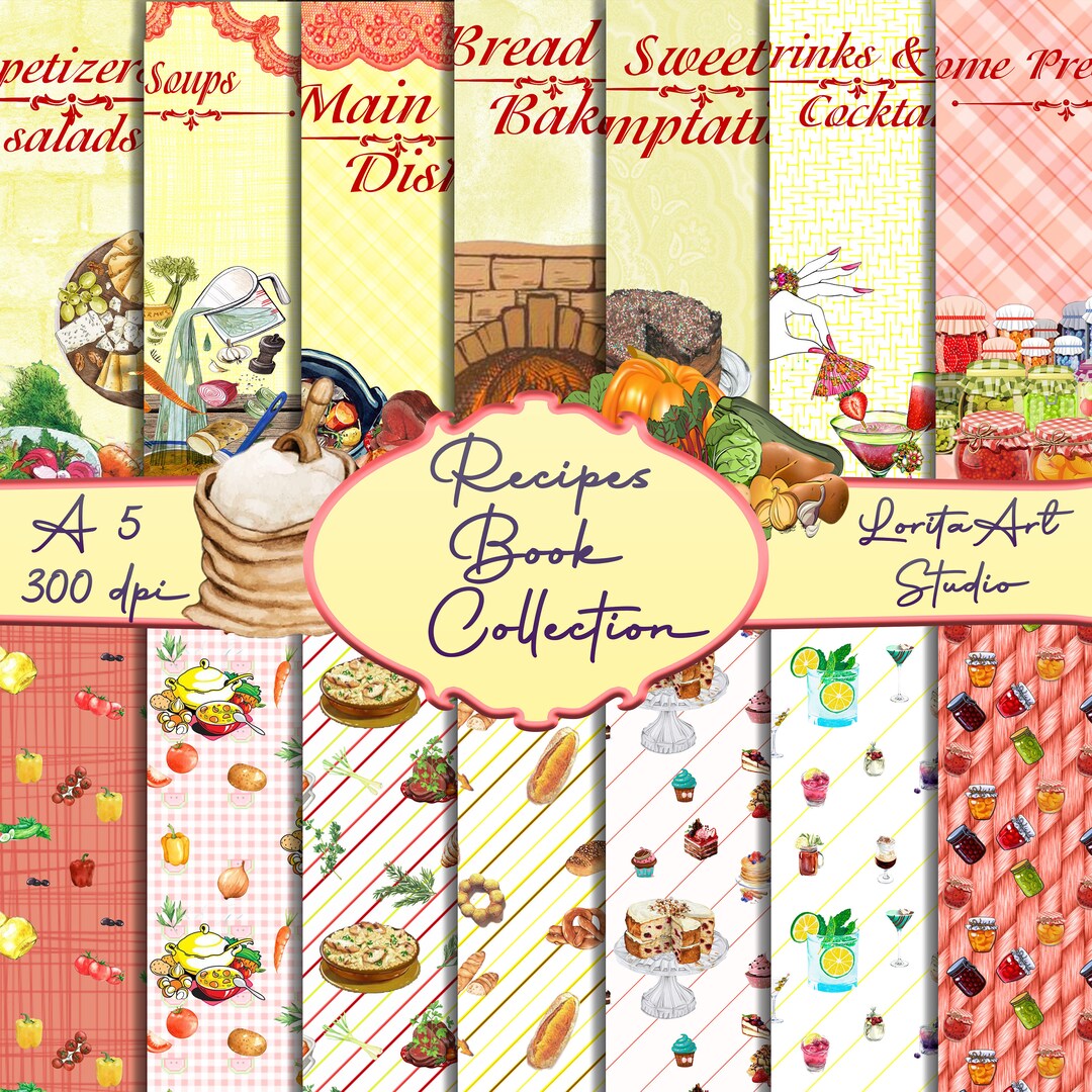 Recipe Book Collection, Cooking Paper Pack, Printable, Scrapbooking ...