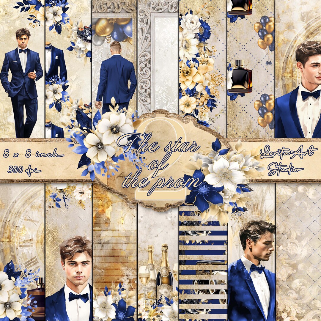The Star of the Prom, Prom Boy Digital Papers, Prom Night, Printable ...