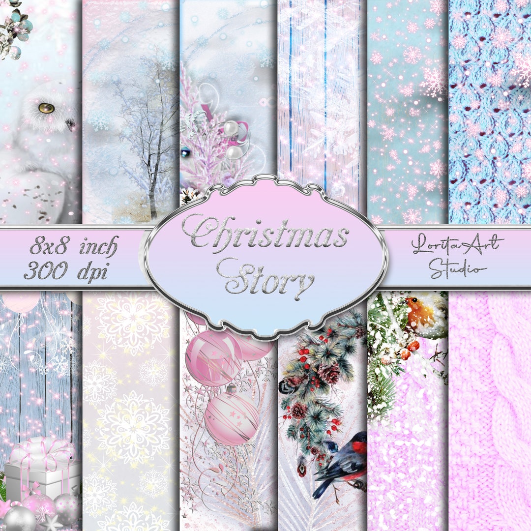 Christmas Story Digital Winter Collection, Iced Blue & Light Pink, Xmas ...