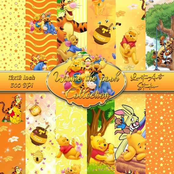 Winnie the Pooh Digital Kids Collection Orange & Yellow Paper - Etsy