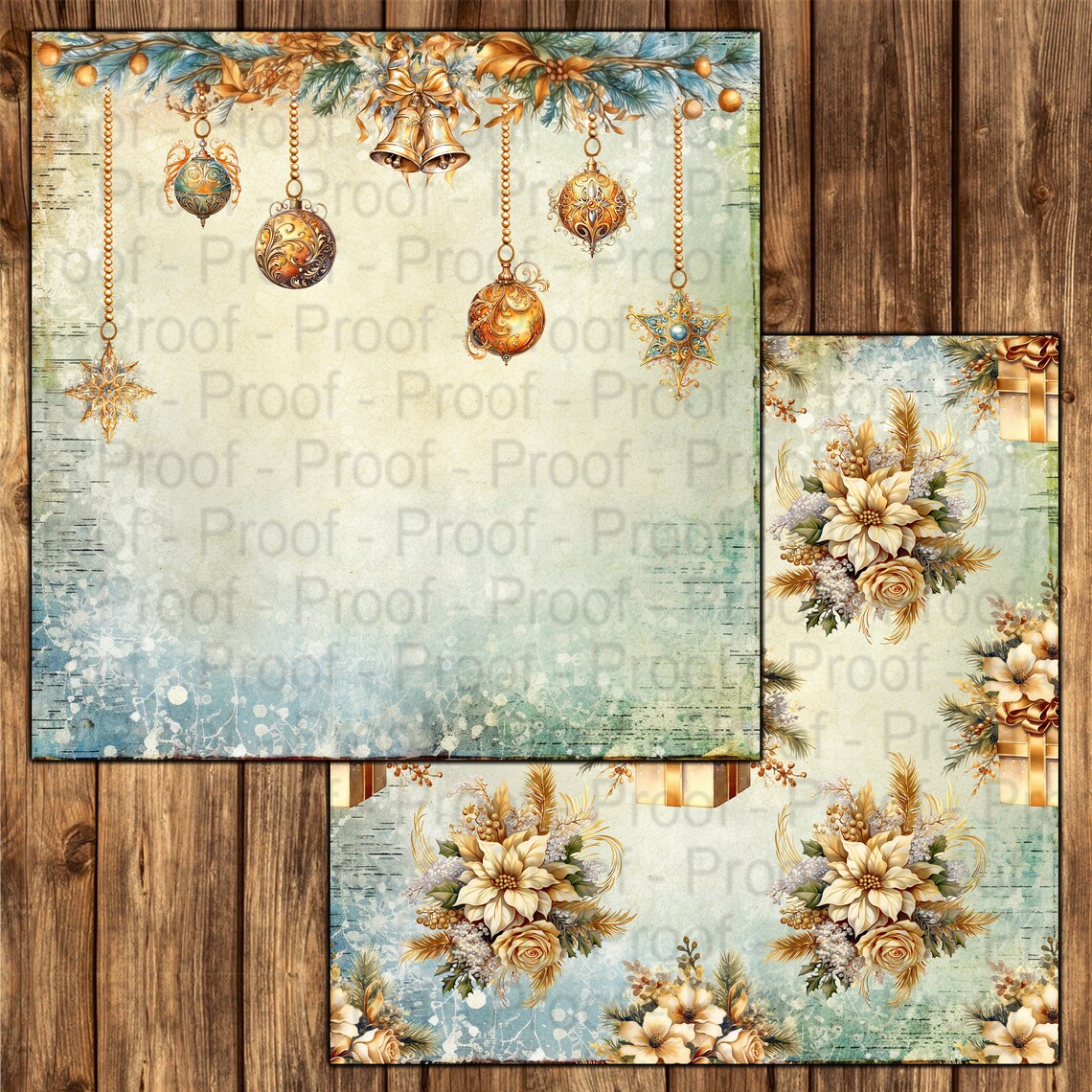 Golden Christmas, Christmas Digital Papers, Xmas Printable ...