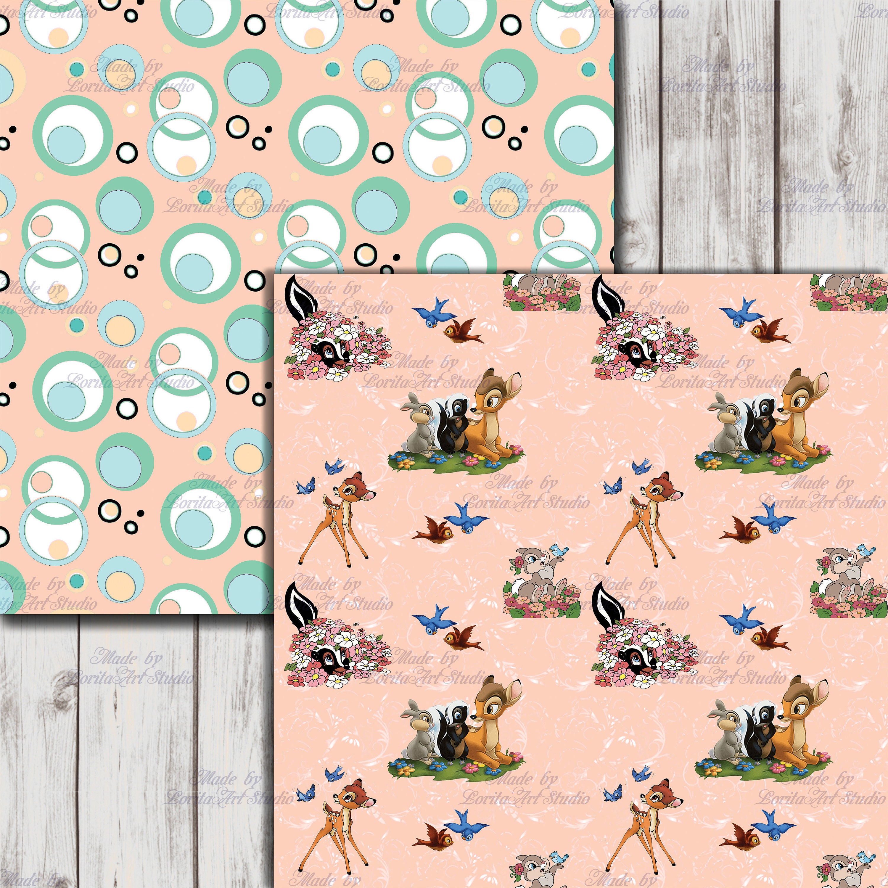 Bambi Digital Kids Collection Peach-pink & Mint-blue Paper - Etsy