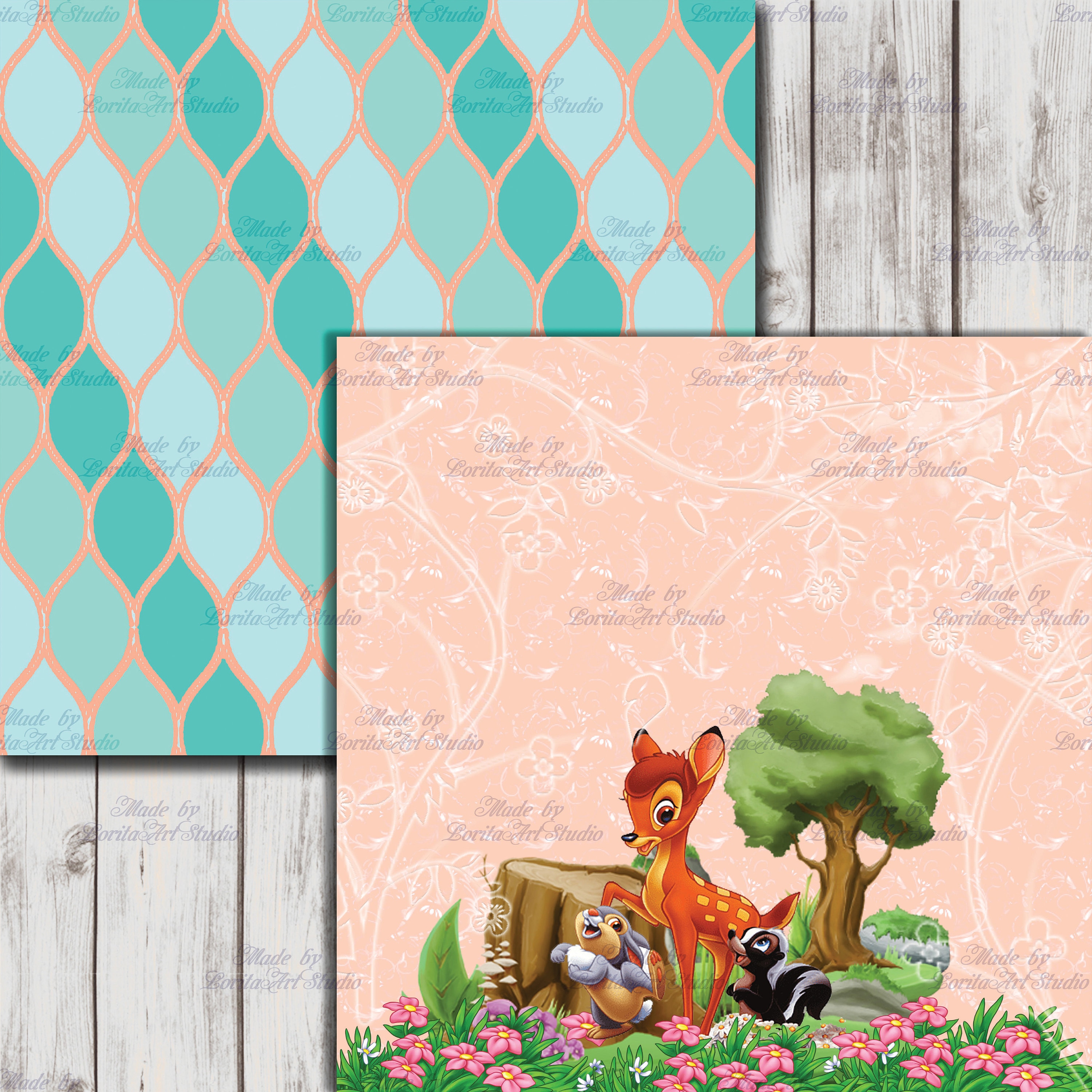 Bambi Digital Kids Collection Peach-pink & Mint-blue Paper - Etsy