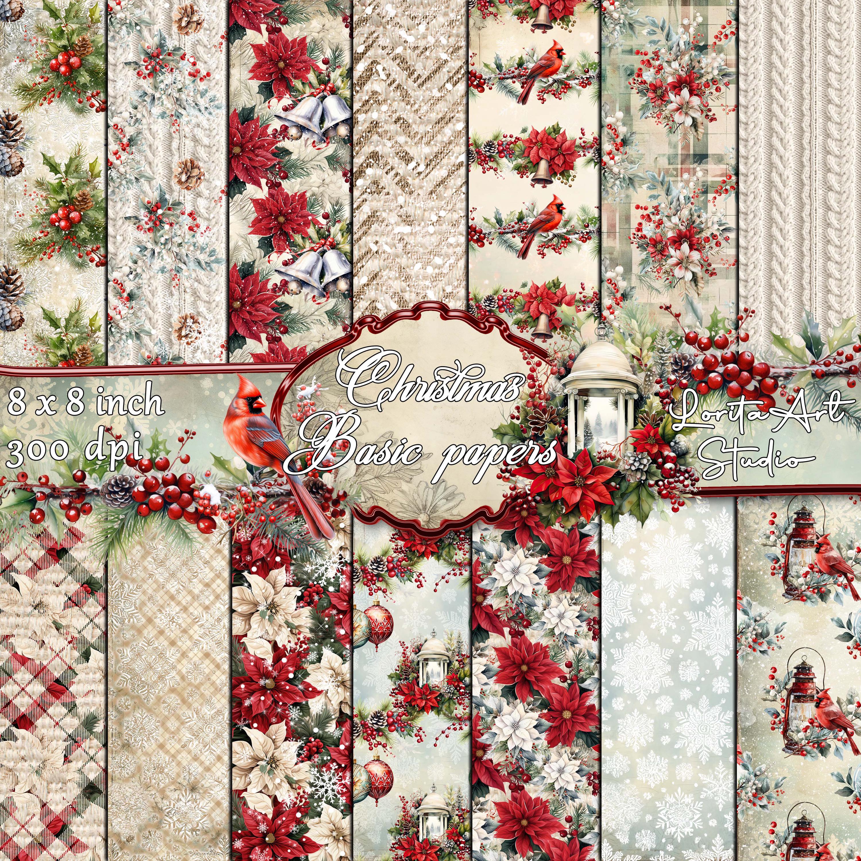 Christmas Basic Papers, Christmas Digital Papers, Xmas Printable ...