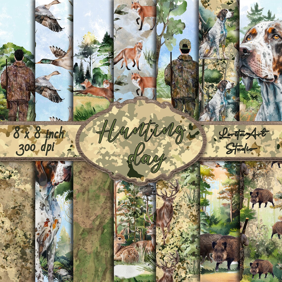Hunting Day, Hunter Collection, Hunting Digital Papers, Printable ...