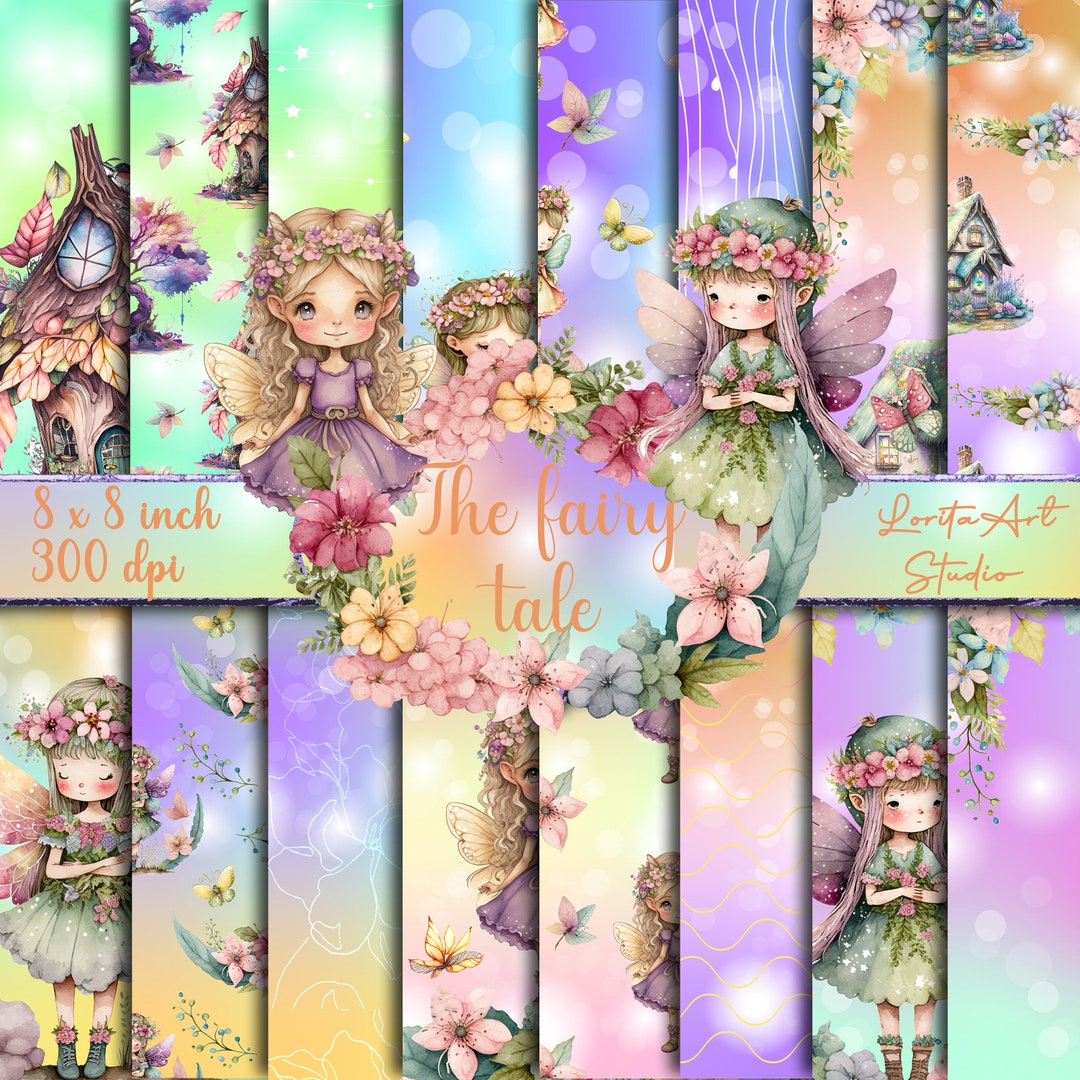 The Fairy Tale, Fairy Digital Paper Pack, Pastel Colours, Printable ...