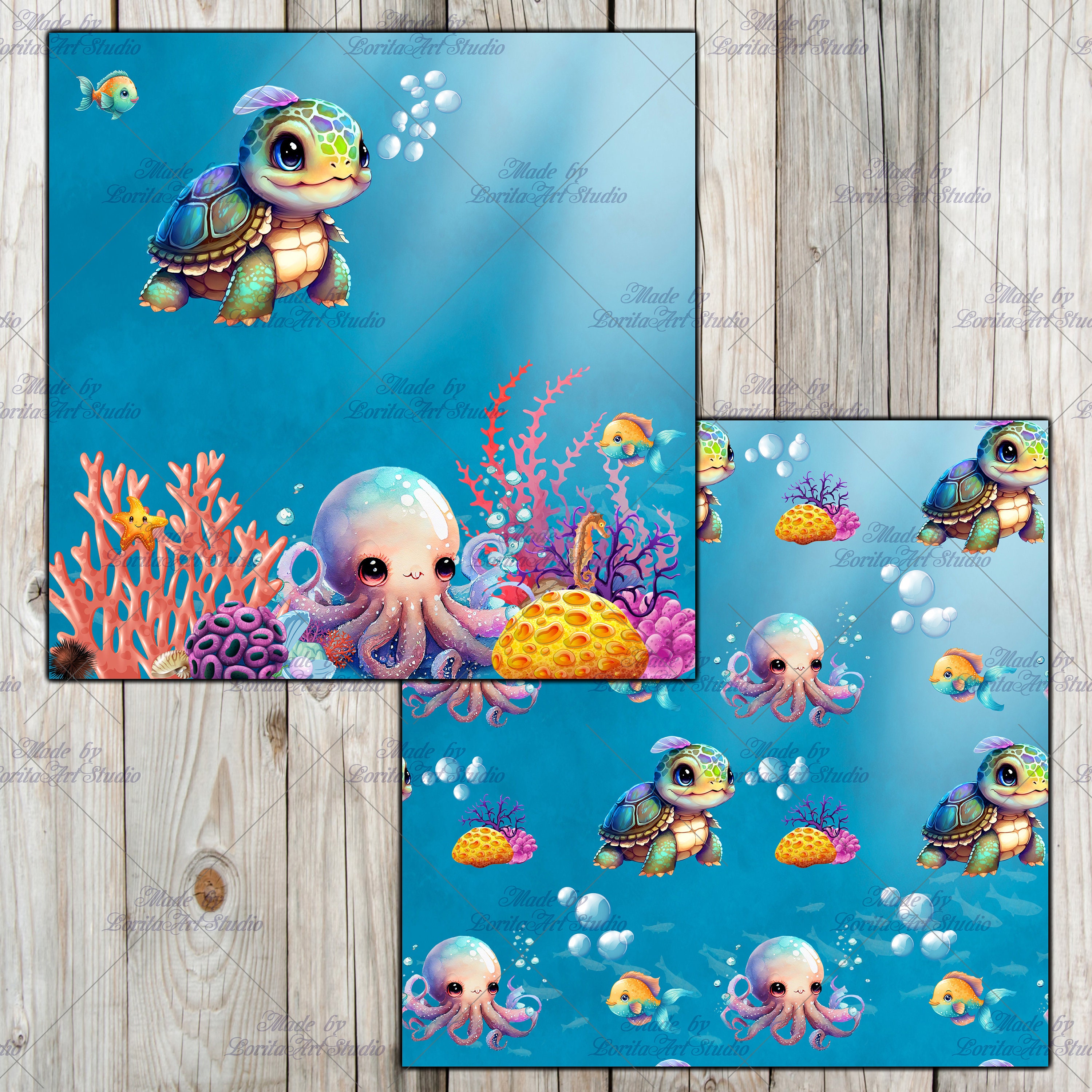 Under the Sea, Ocean Animals Digital Paper Pack, Kids Digital Papers ...