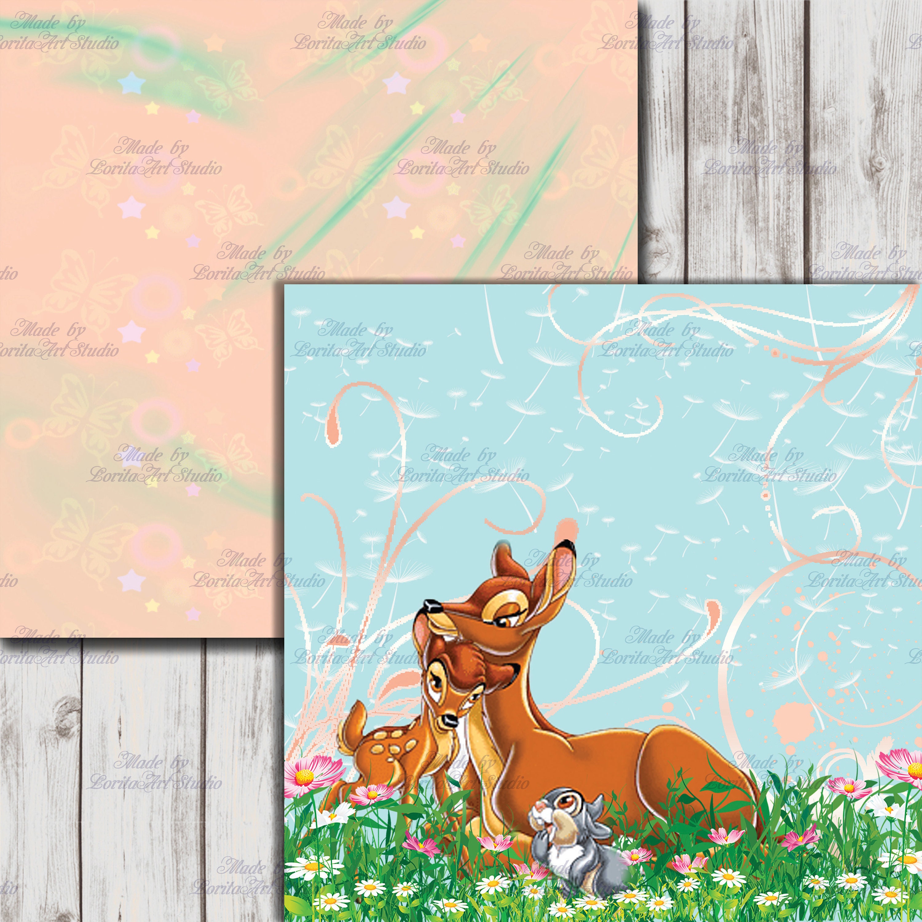 Bambi Digital Kids Collection Peach-pink & Mint-blue Paper - Etsy
