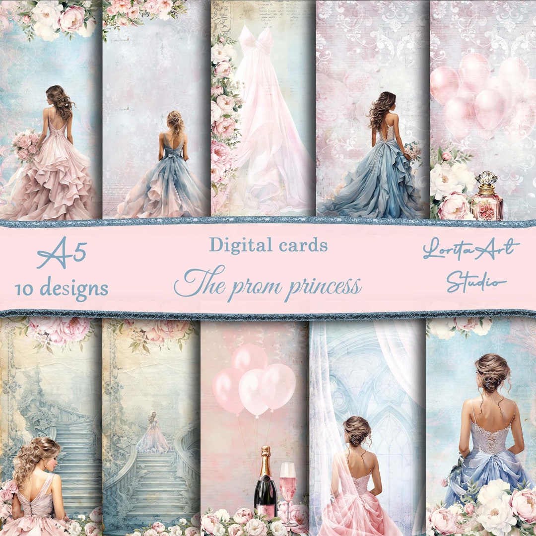 Prom Girl Cards, Prom Princess Digital Cards A5 Format, Prom Night ...