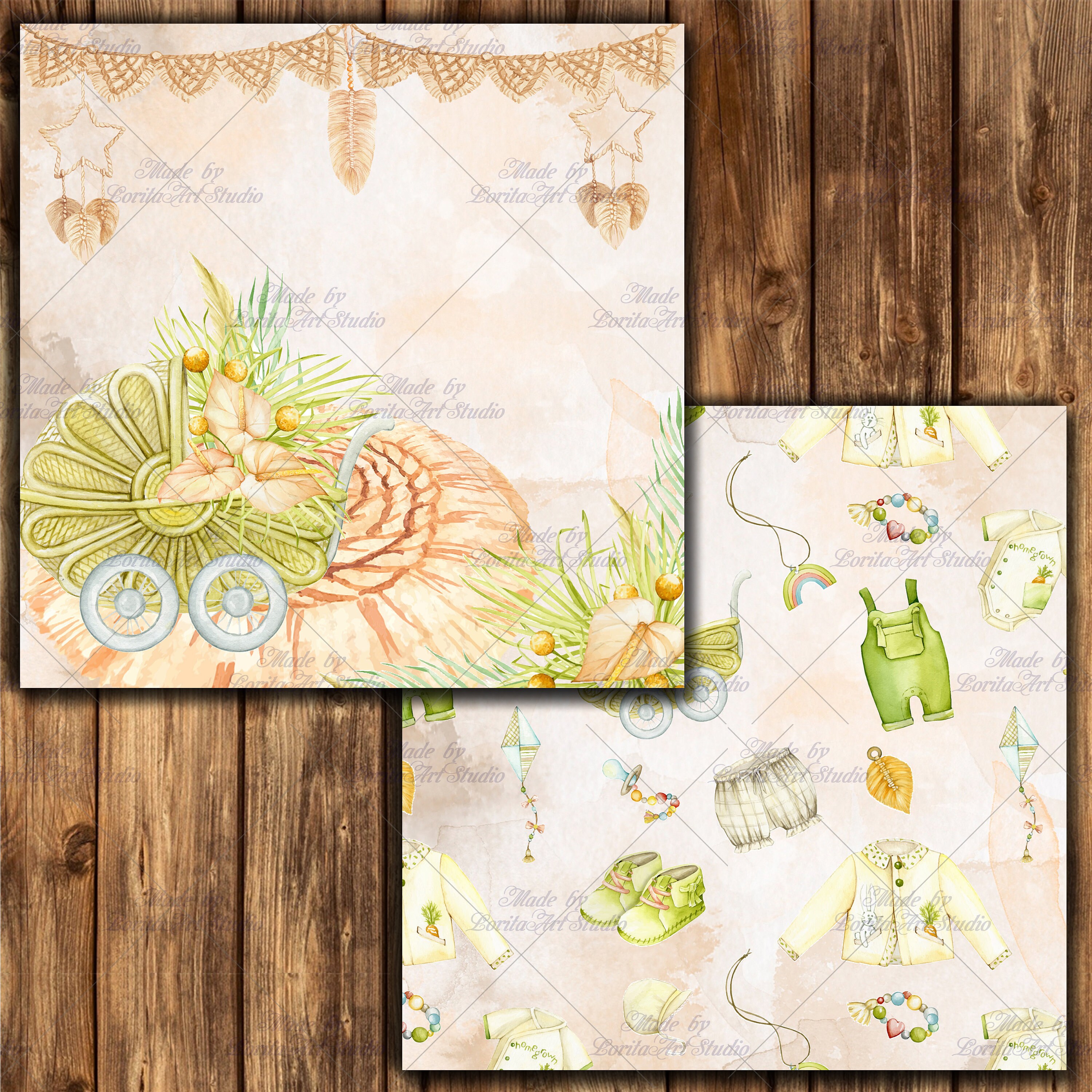 Boho Baby Boy, Baby Boy Digital Paper Pack, Baby Boy Collection ...