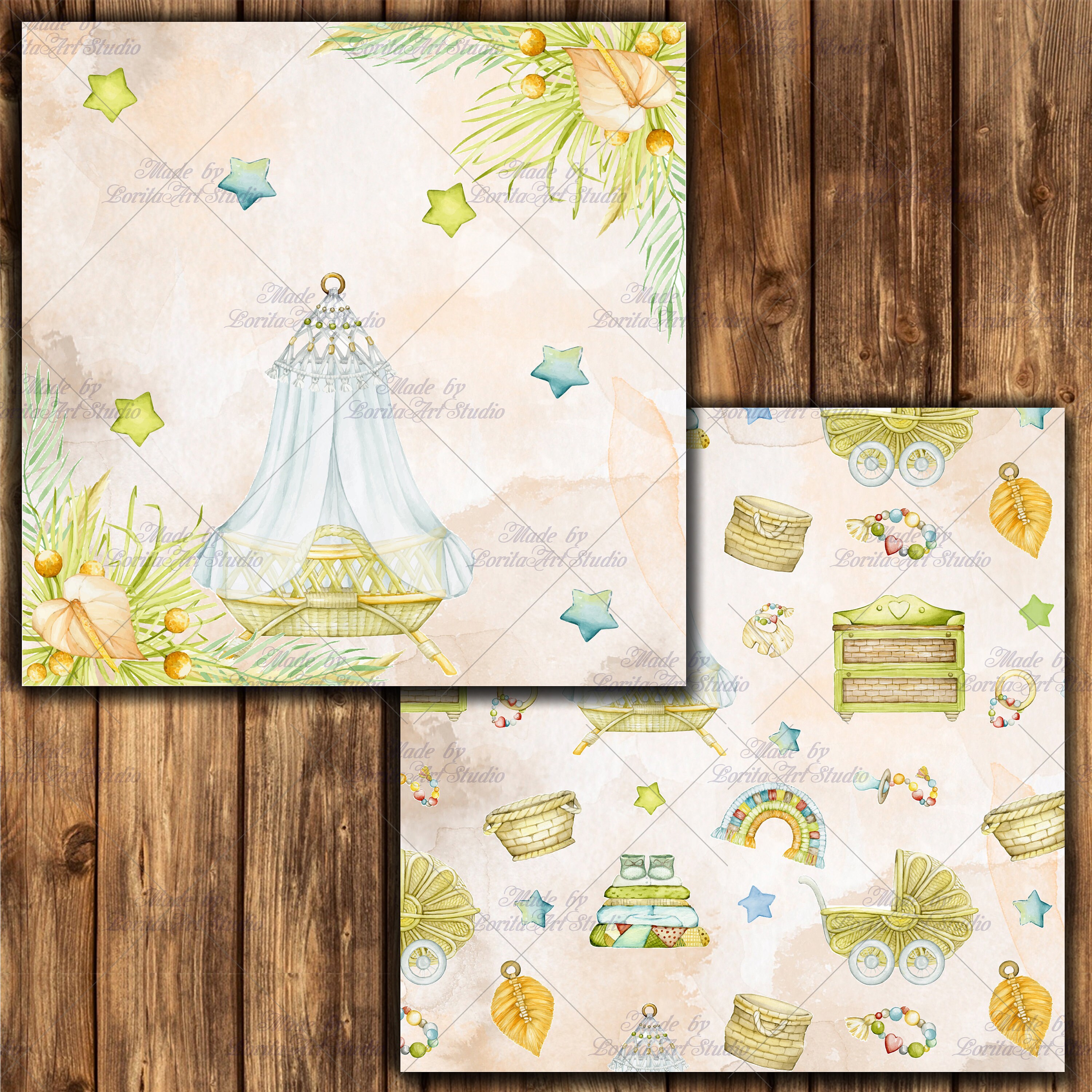 Boho Baby Boy, Baby Boy Digital Paper Pack, Baby Boy Collection ...