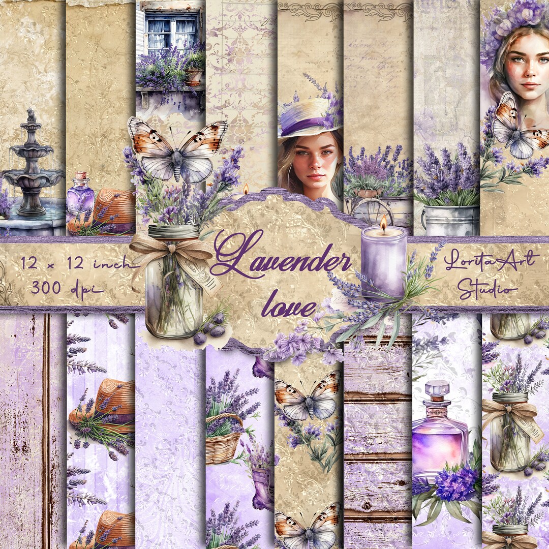 Lavender Love, Vintage Digital Papers, Lavender Papers, Printable ...