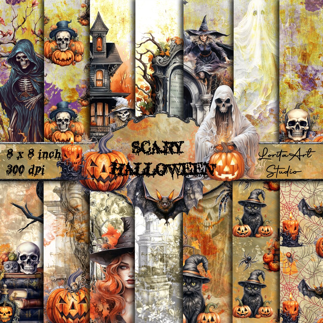 Scary Halloween Digital Paper, Halloween Craft Paper, Cards Making ...