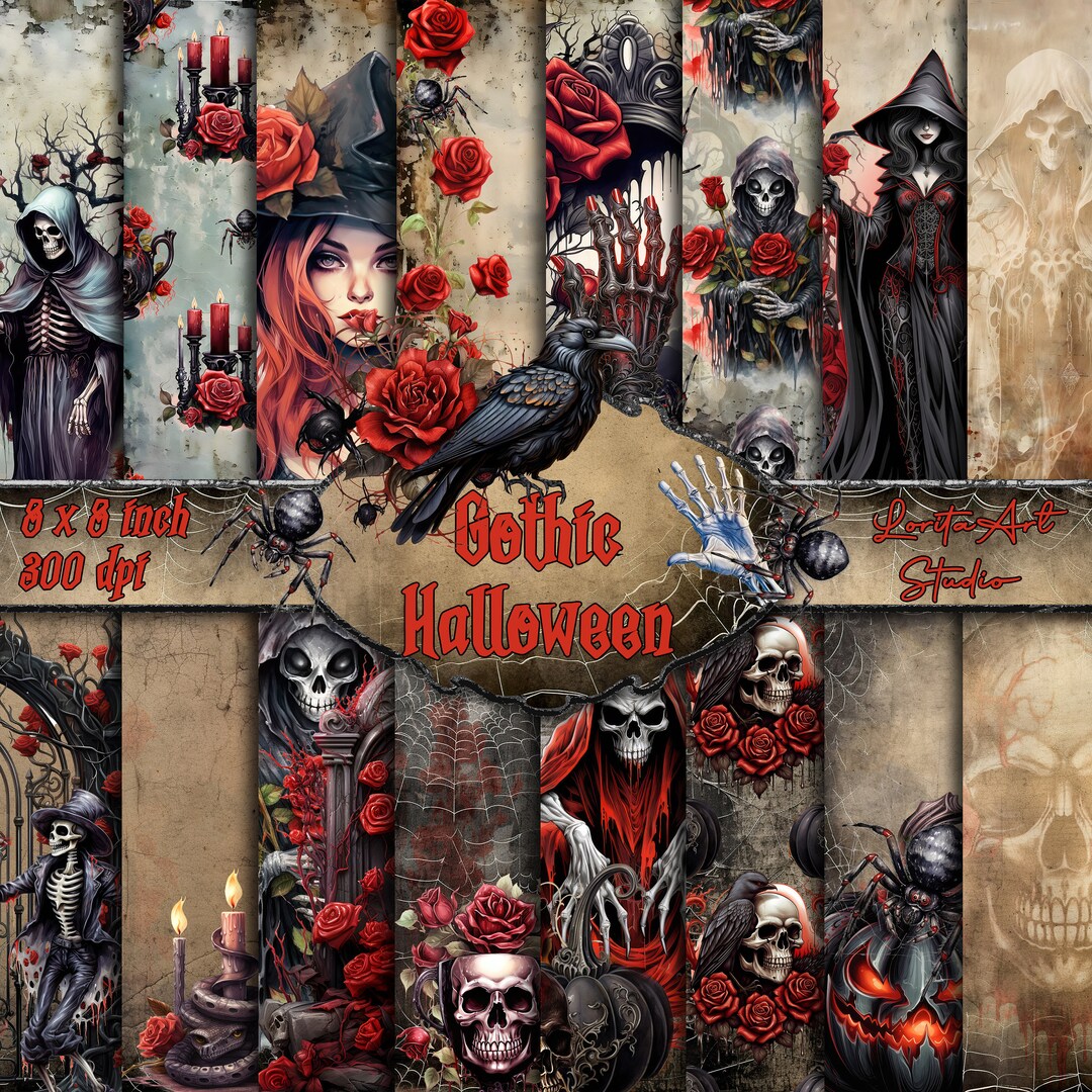 Gothic Halloween Digital Paper, Halloween Craft Paper,gothic Digital ...