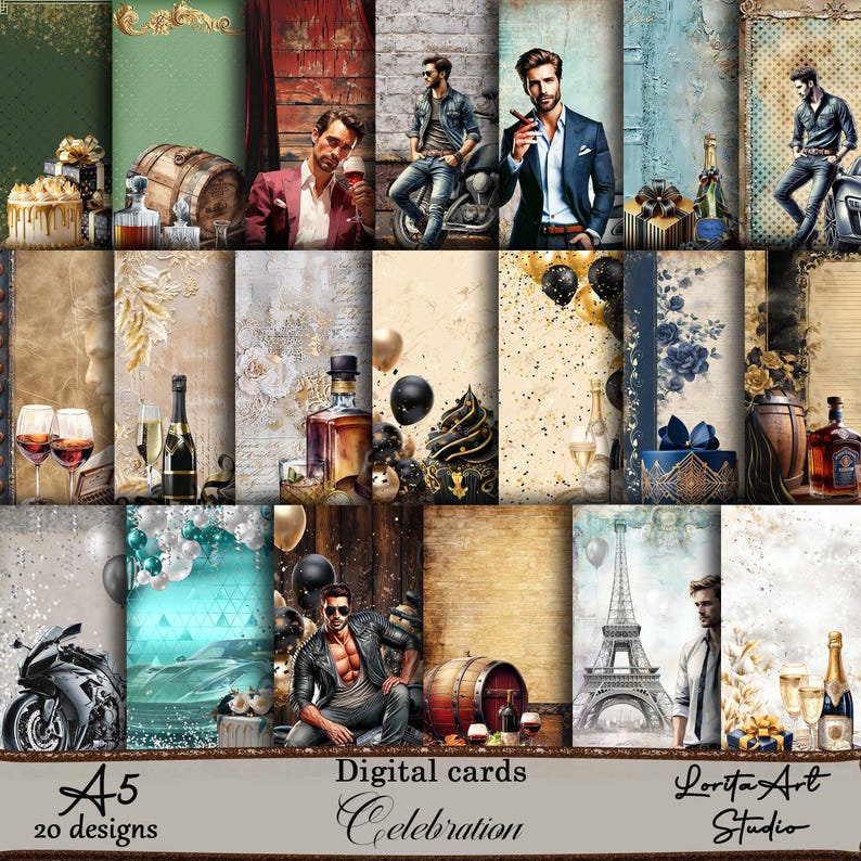 Men's Birthday Cards, Celebration Digital Cards A5 Format, Digital Card ...
