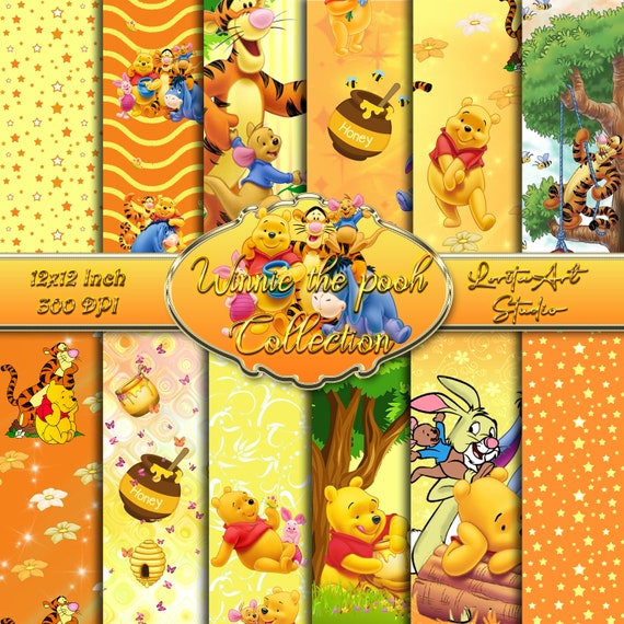 Winnie the Pooh Digital Kids Collection Orange & Yellow Paper - Etsy