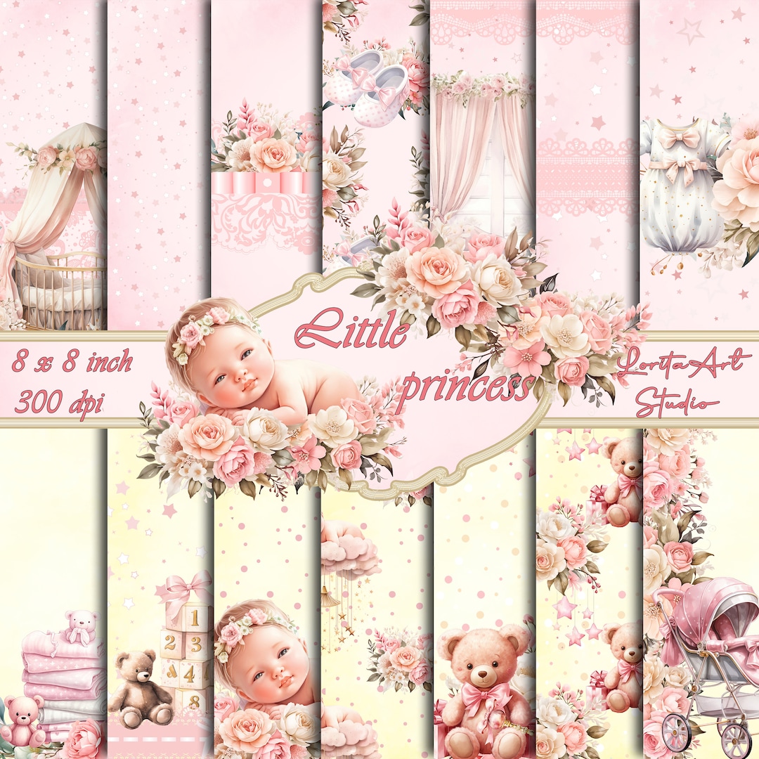 Little Princess , Baby Girl Digital Paper Pack, New Born Girl ...