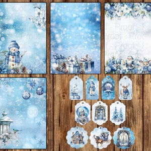 Blue Christmas, Christmas Digital Papers, Xmas Printable, Scrapbooking ...