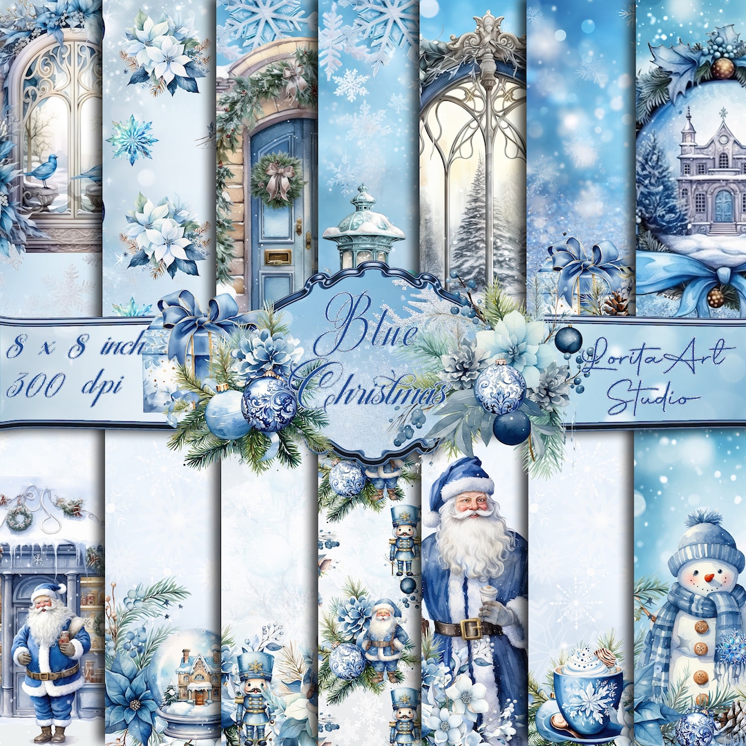 Blue Christmas, Christmas Digital Papers, Xmas Printable, Scrapbooking ...