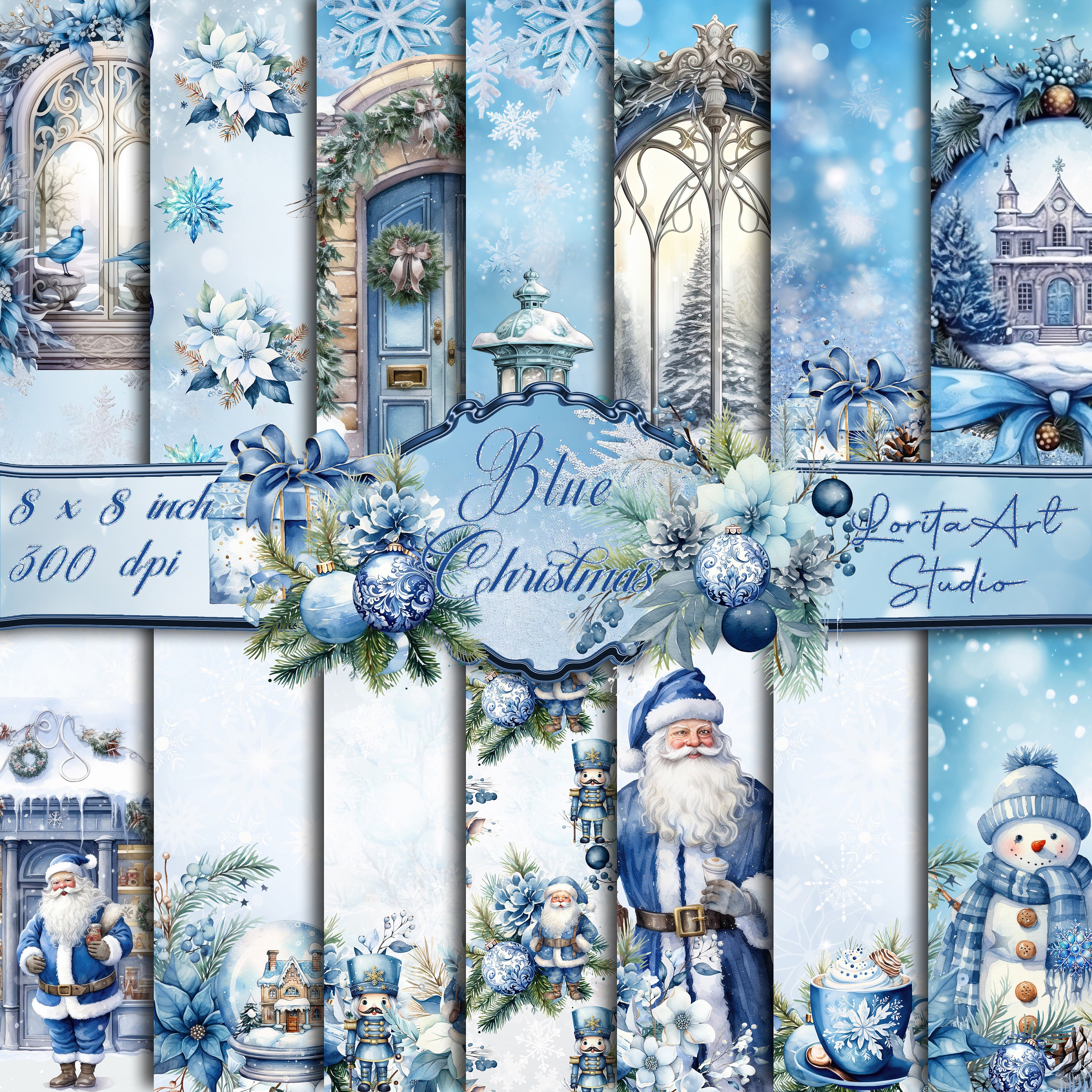 Blue Christmas, Christmas Digital Papers, Xmas Printable, Scrapbooking ...