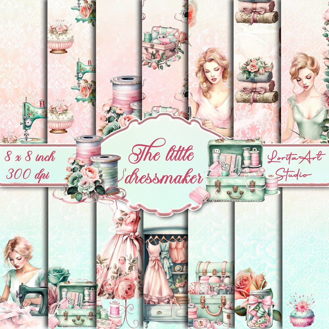 The Little Dressmaker, Seamstress Digital Paper Pack, Pastel Color ...