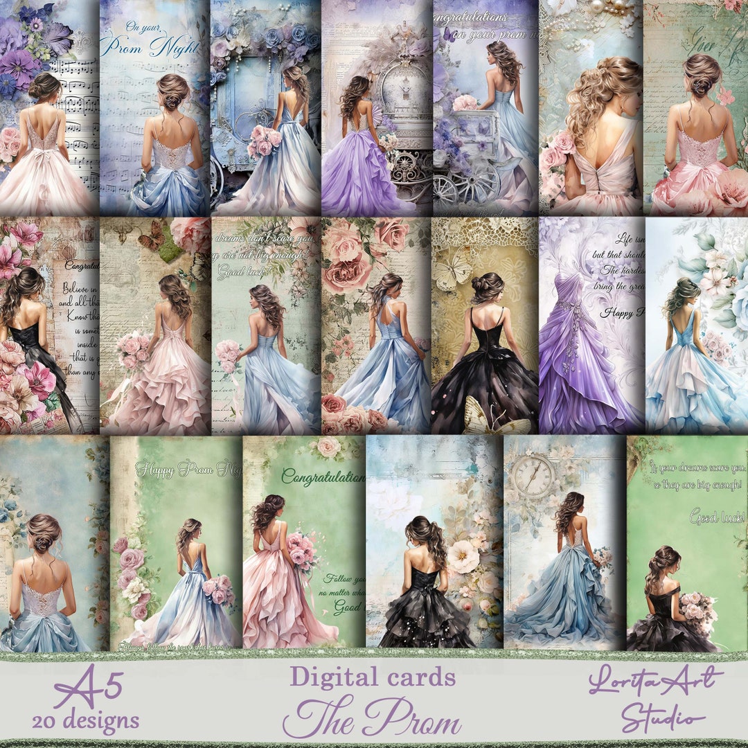 The Prom- Girl Cards, Prom Girl Digital Cards A5 Format, Prom Night ...