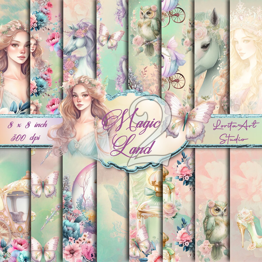 Magic Land 2, Dream Land, Princess and Unicorns Digital Paper Pack ...