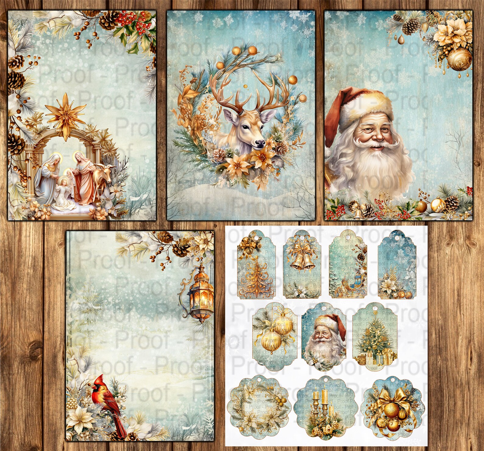 Golden Christmas, Christmas Digital Papers, Xmas Printable ...