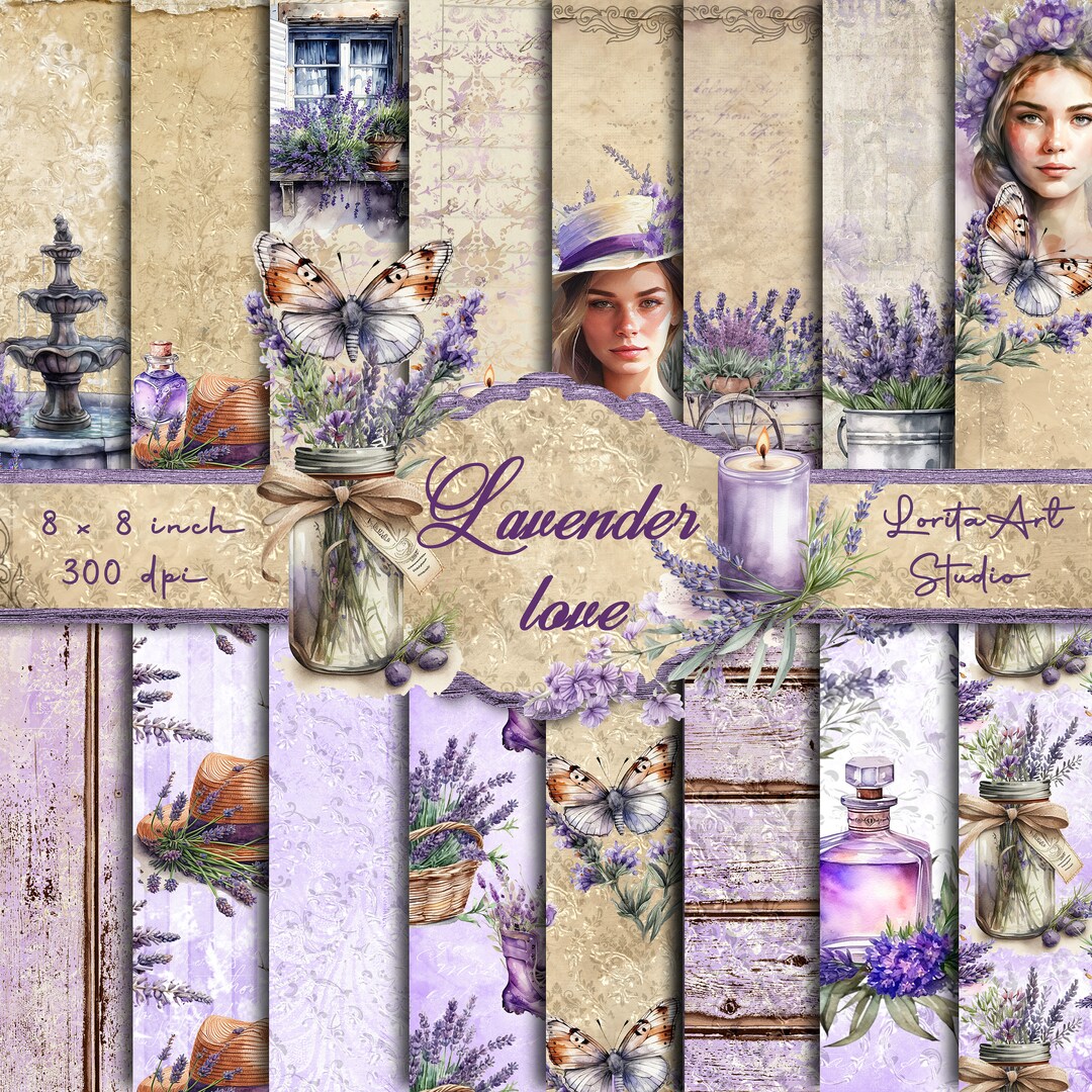 Lavender Love, Vintage Digital Papers, Lavender Papers, Printable ...