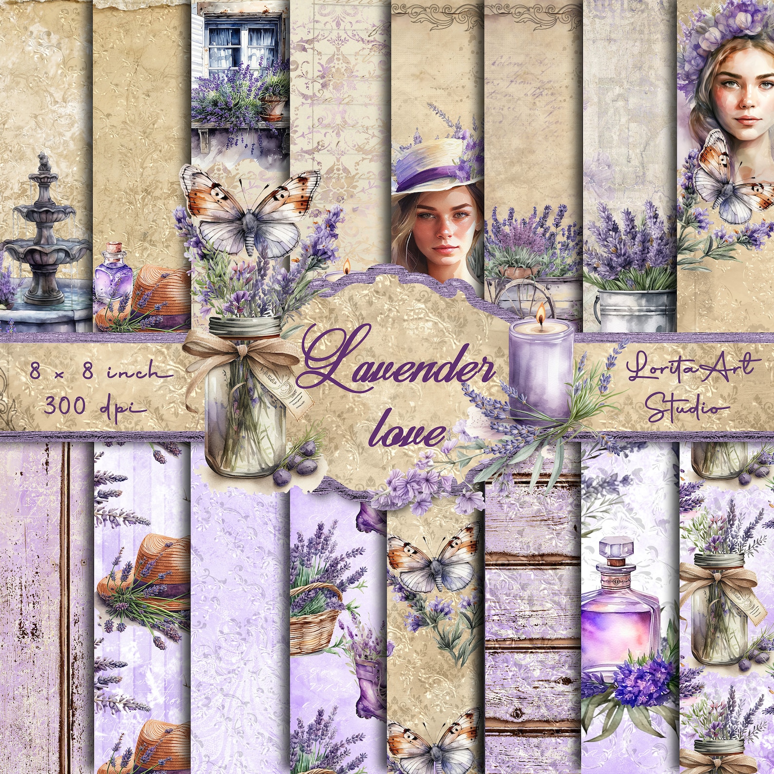Lavender Love, Vintage Digital Papers, Lavender Papers, Printable ...