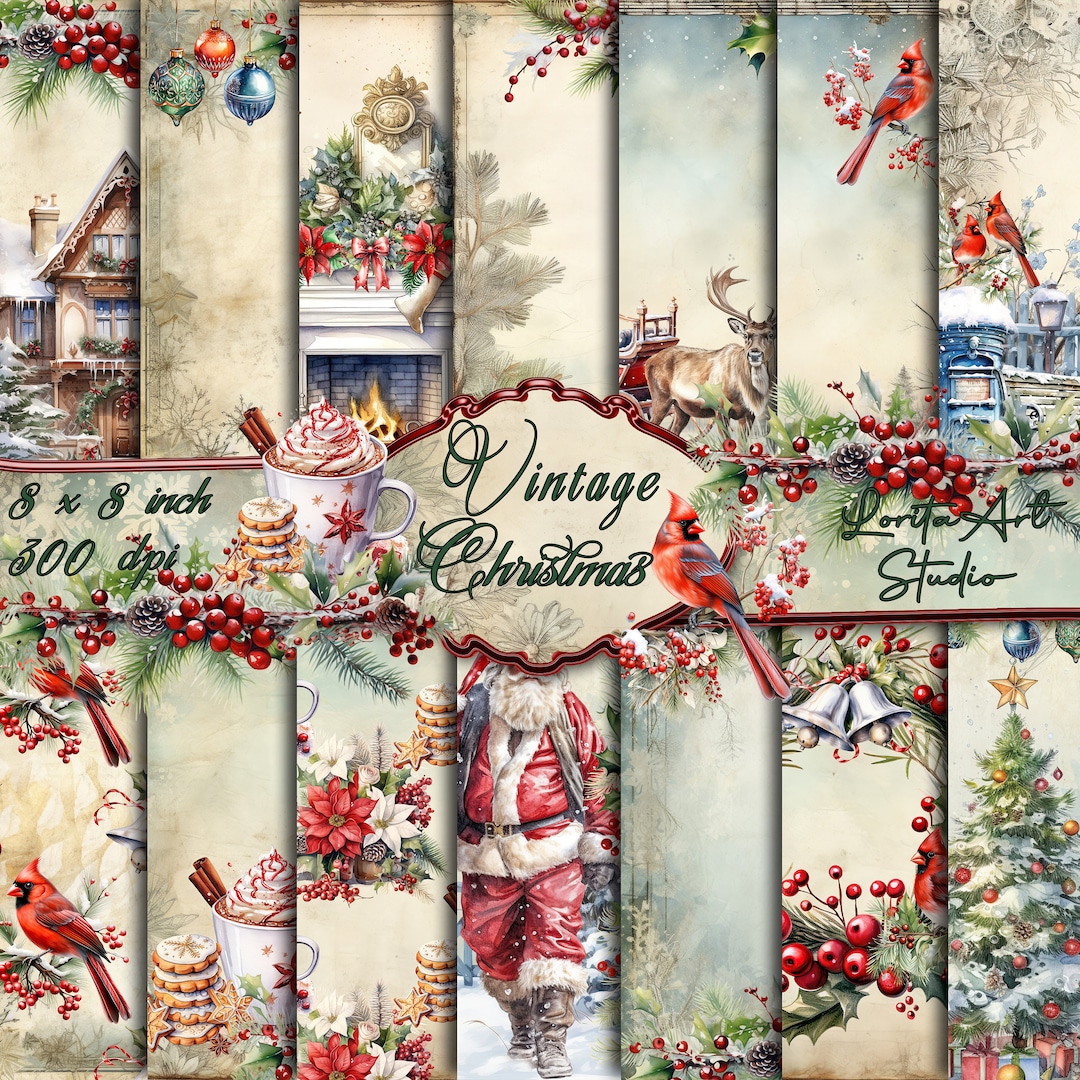 Vintage Christmas, Christmas Digital Papers, Xmas Printable ...