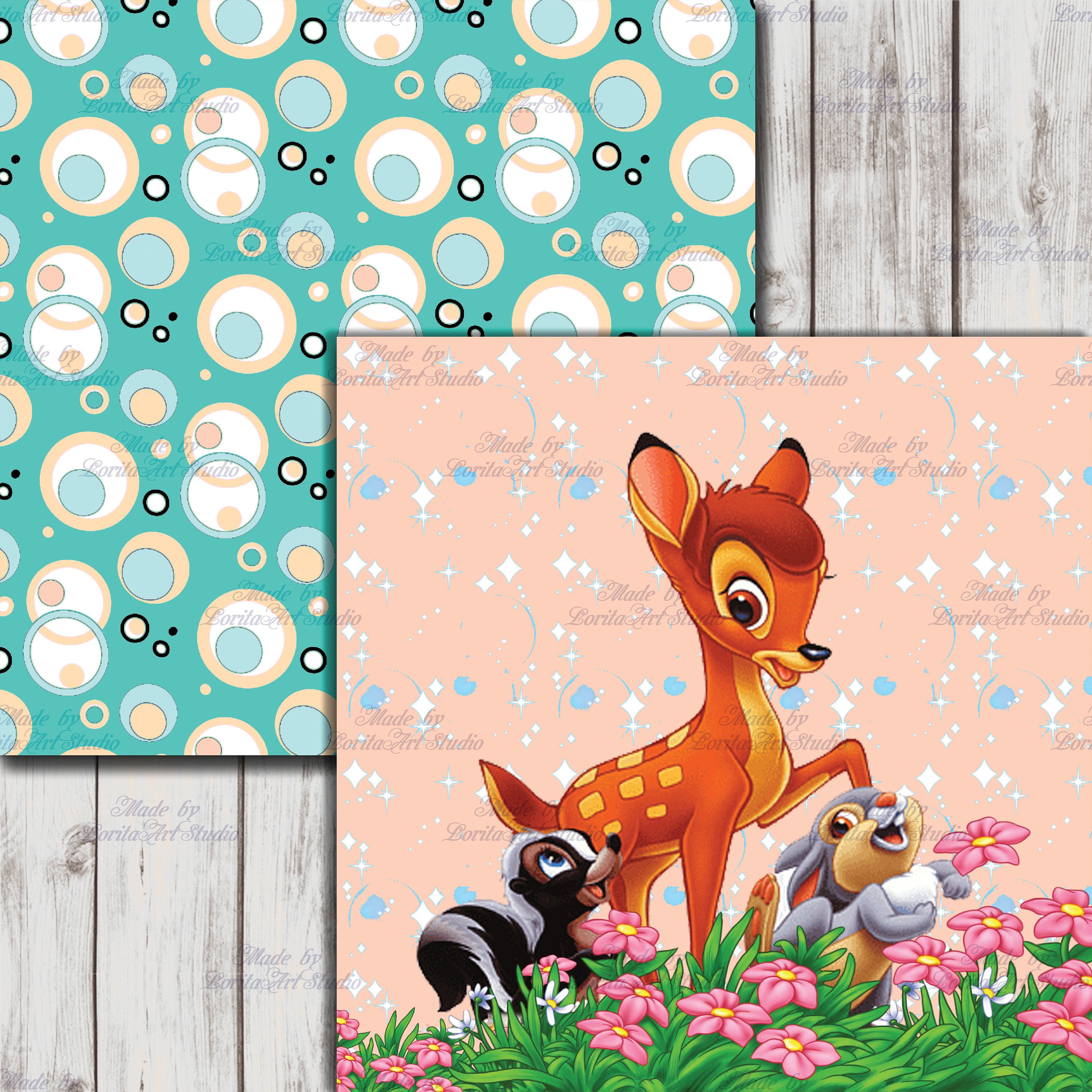 Bambi Digital Kids Collection Peach-pink & Mint-blue Paper - Etsy