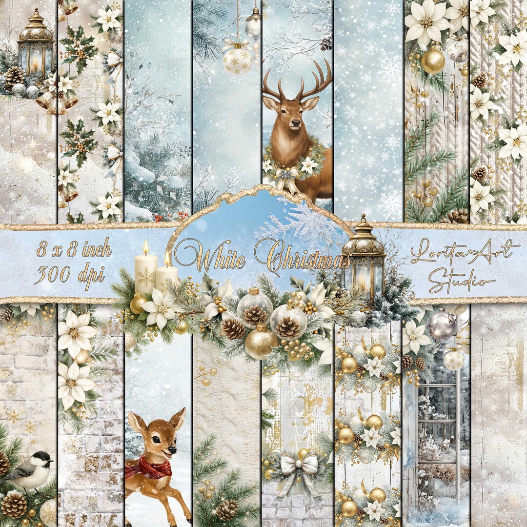 White Christmas Digital Paper Pack – Blue Winter Scrapbook Papers for ...