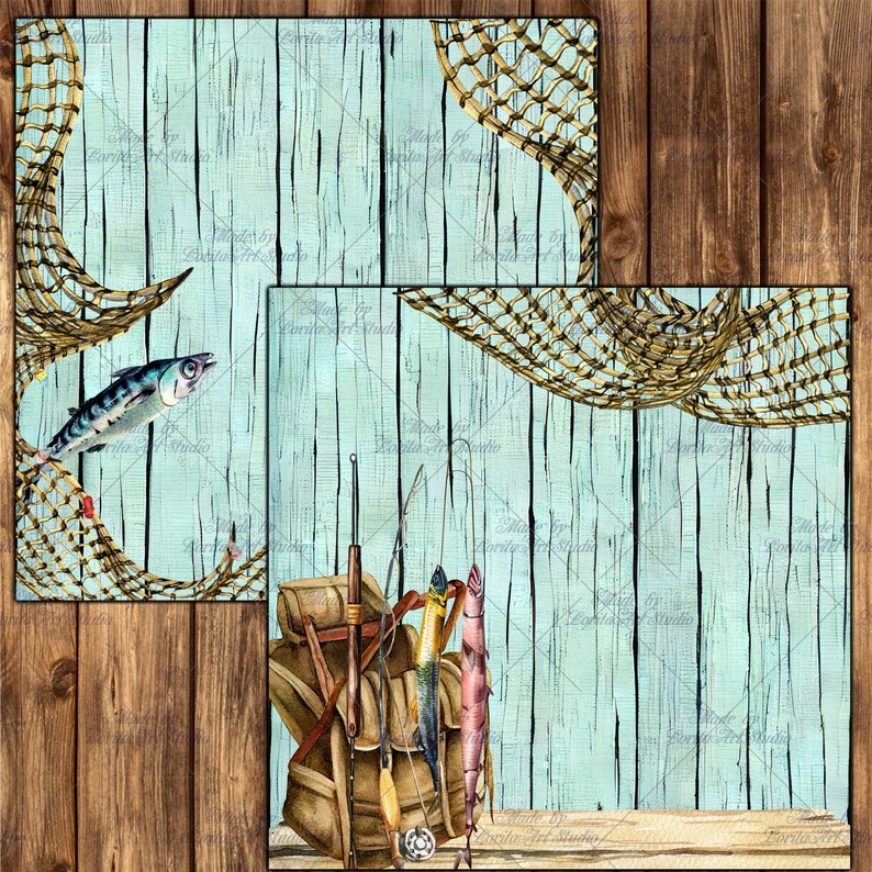 Fishing Day, Fisherman Collection, Fishing Digital Papers, Printable ...