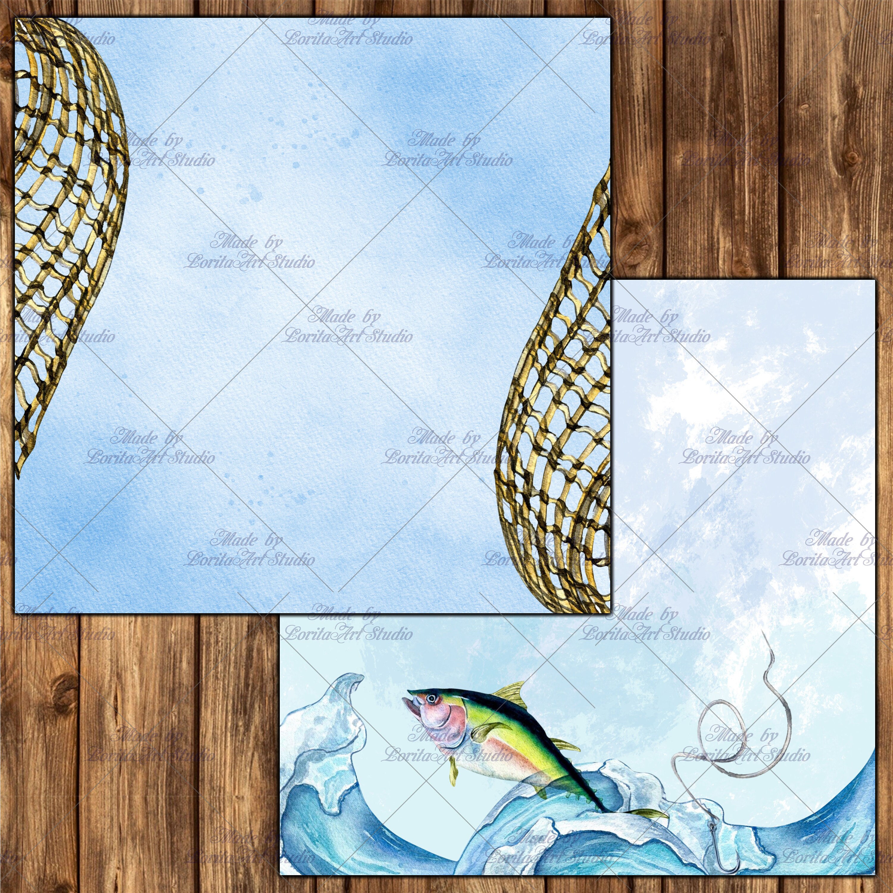Fishing Day, Fisherman Collection, Fishing Digital Papers, Printable ...